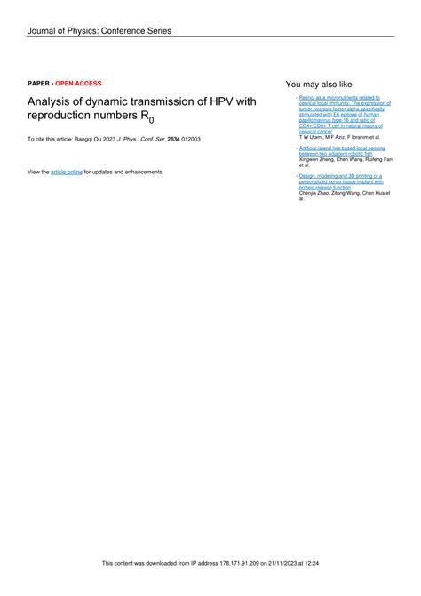 Pdf Analysis Of Dynamic Transmission Of Hpv With Reproduction Numbers R 0