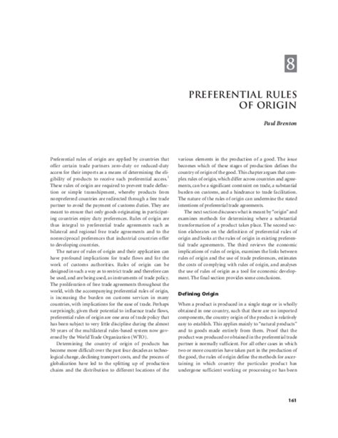 Pdf Preferential Rules Of Origin