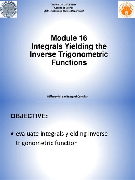 Week 14 Part 4 Integrals Yielding Inverse Trigonometric Functions Pdf Integral