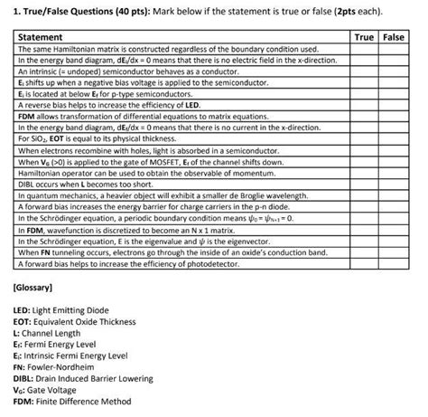Solved 1 Truefalse Questions 40pts Mark Below If The