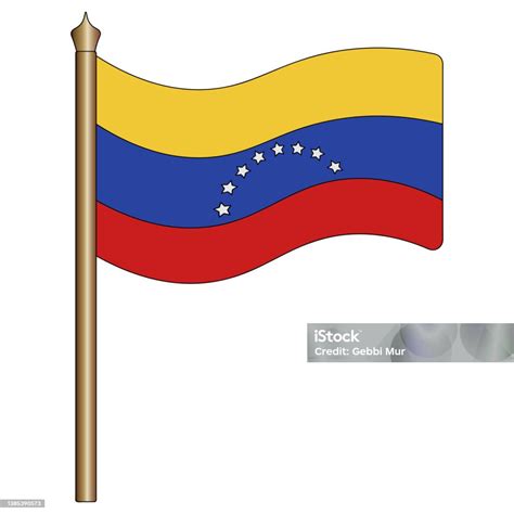 베네수엘라의 국기 벡터 그림입니다 삼색은 별 8개로 장식되어 있습니다 베네수엘라 볼리바리안 공화국 국가의 국가 상징은 바람에 개발 만화 스타일 격리된 흰색 배경입니다 8에