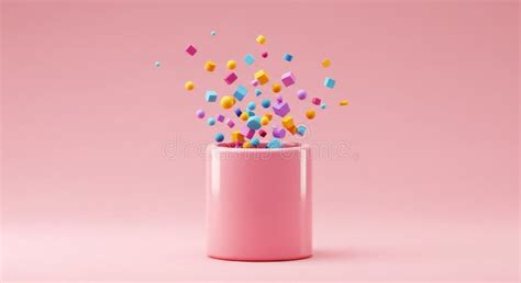 Colorful Cubes Emerging From Pink Cylinder Pink Cylinder Container With Colorful Cubes And