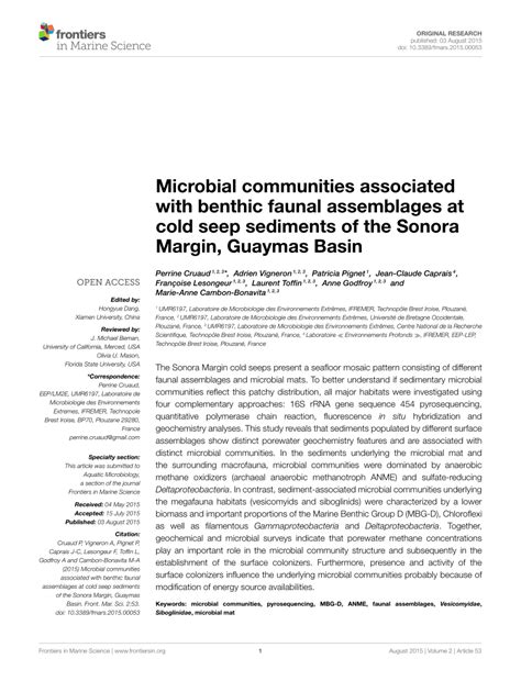 Pdf Microbial Communities Associated With Benthic Faunal Assemblages At Cold Seep Sediments Of