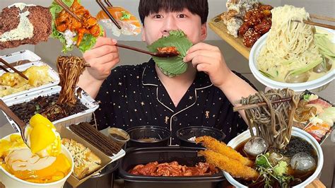 Sub 먹방 브이로그🍚 무더운 여름나가기도 벅찬 더위에 배달 음식들로 주말을 보냈어요🔥 시원한 콩국수에 닭강정 모둠초밥and냉모밀 이디야 민초 디저트 설빙 빙수🍧