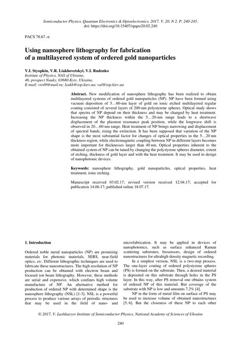 Pdf Using Nanosphere Lithography For Fabrication Of A Multilayered System Of Ordered Gold