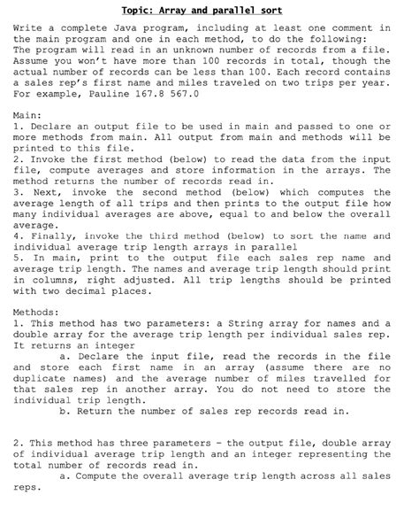 Solved Topic Array And Para7lel Sort Write A Complete Java