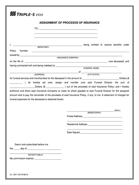 Assignment Of Proceeds Of Insurance Triple S Vida Fill And Sign