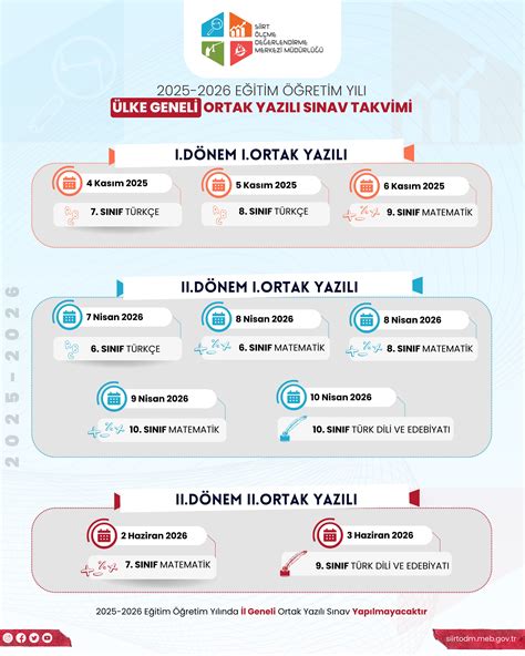 2025 2026 Eğitim Öğretim Yılı Ülke Geneli Ortak Yazılı Sınavları Takvimi Yayımlandı