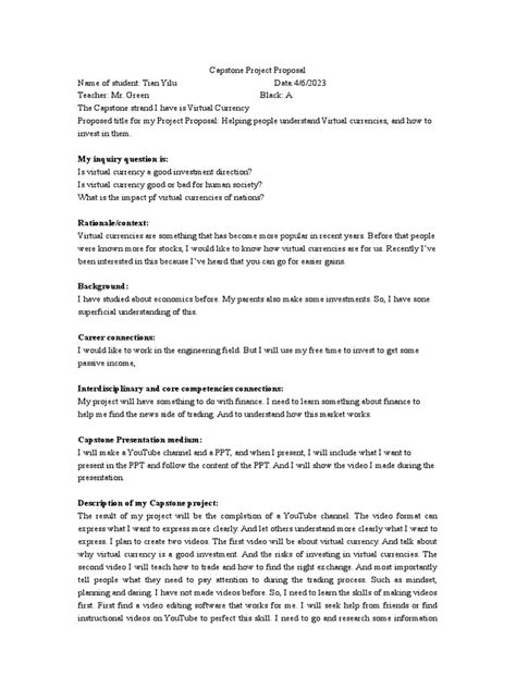 Capstone Project Proposal Pdf Mentorship Currency