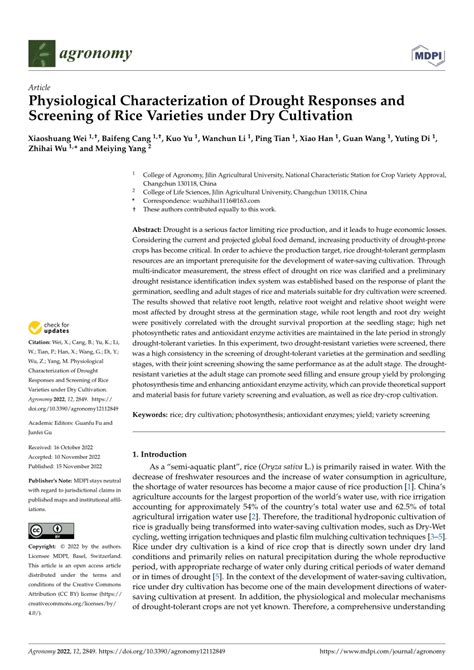 Pdf Physiological Characterization Of Drought Responses And Screening Of Rice Varieties Under