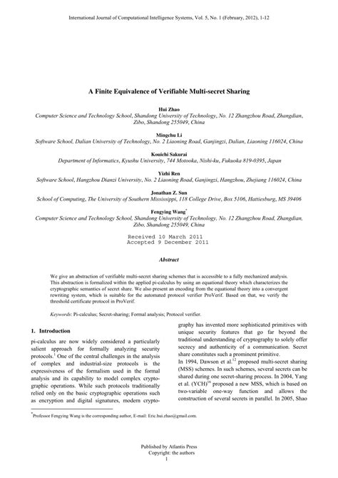 Pdf A Finite Equivalence Of Verifiable Multi Secret Sharing