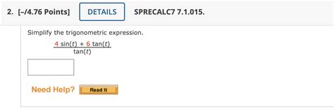 Solved Simplify The Trigonometric Expression Chegg