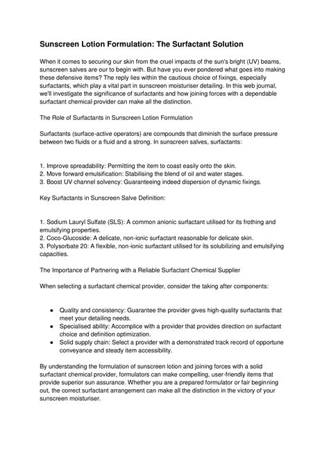 Ppt Sunscreen Lotion Formulation The Surfactant Solution Powerpoint