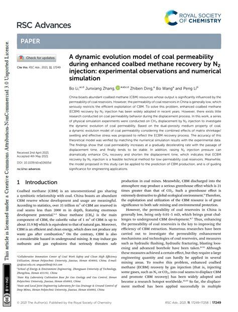Pdf A Dynamic Evolution Model Of Coal Permeability During Enhanced Coalbed Methane Recovery By