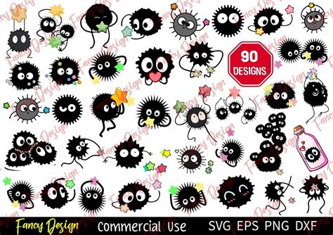 Artstation 90 Soot Sprites Svg Bundle Susuwatari Vector Svg Files Totoro Spirited Away