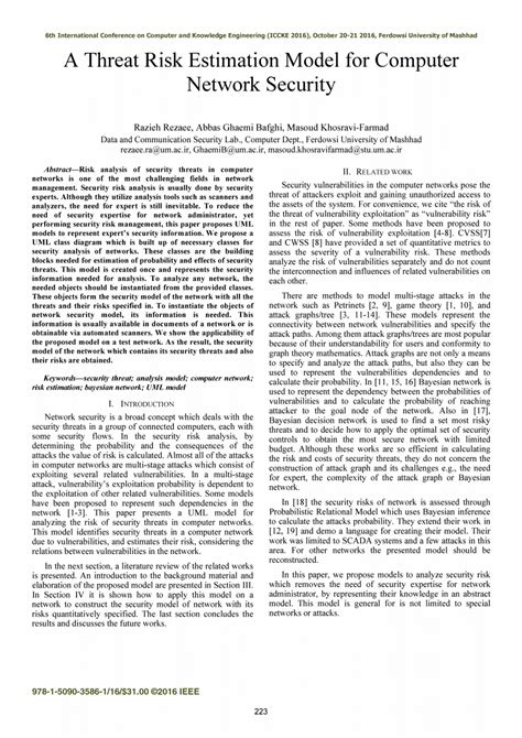 Pdf A Threat Risk Estimation Model For Computer Network Security