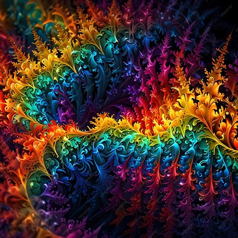 Vivid Fractal Patterns Glowing With Radiant Rainbow Hues In A