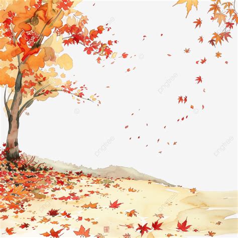 낙엽이 있는 가을 풍경 가을 타락한 나뭇잎 Png 일러스트 및 이미지 에 대한 무료 다운로드 Pngtree