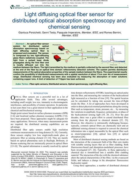 Pdf Light Diffusing Optical Fiber Sensor For Distributed Optical