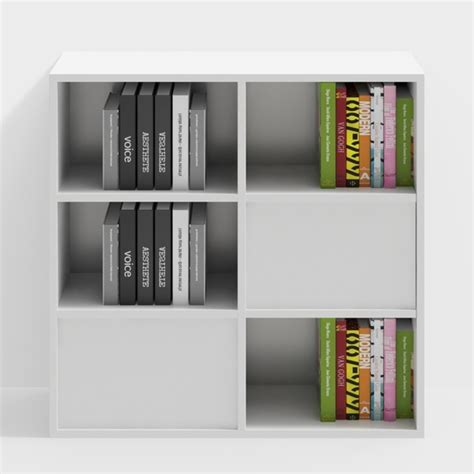 Library Bookshelf 3d Model Gray Style Free