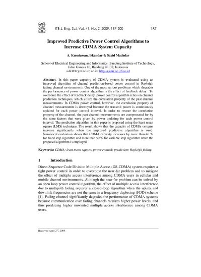 View Of Improved Predictive Power Control Algorithms To Increase Cdma