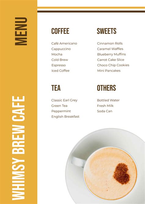 Cafe Menu Sheet