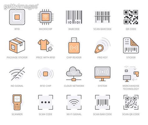 Rfid Qr Code Barcode Line Icon Set Price Tag Scanner Label Reader Identification Microchip