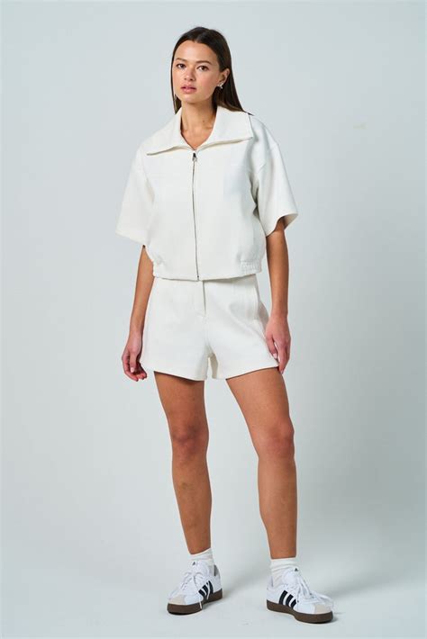 Structured Zip Up Top And Short Set In White Minette Boutique