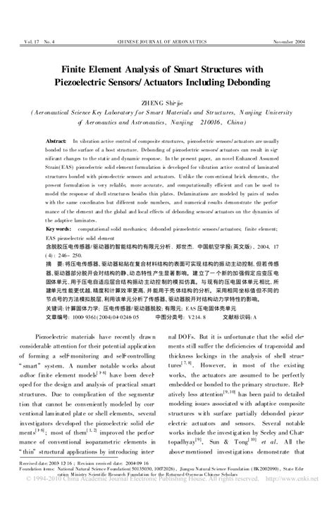 Pdf Finite Element Analysis Of Smart Structures With Piezoelectric Sensorsactuators Including