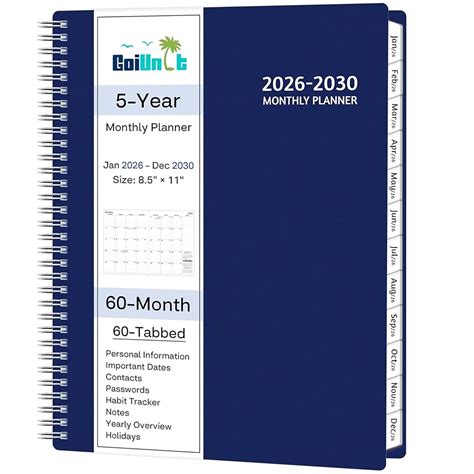 Monthly Planner 5 Year 2026 2030 Spiral Bound Calendar With Habit
