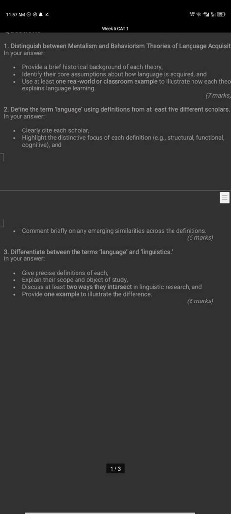 Week 5 Cat 1 Distinguish Between Mentalism And Behaviorism Theories Of L