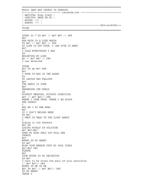 Tabs And Chords Of Arde In My Evan Craft Pdf