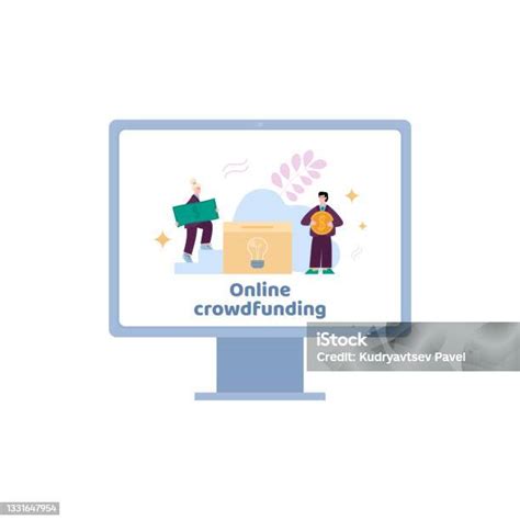 아이디어와 프로젝트에 대한 온라인 크라우드 펀딩 투자를위한 컴퓨터 화면에 응용 프로그램 Charitable Foundation에 대한 스톡 벡터 아트 및 기타 이미지