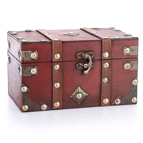 Nalacal Vintage Wood Treasure Chest Box Decorative Treasure Storage