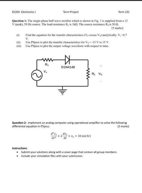 Solved Question 1 The Single Phase Half Wave Rectifier