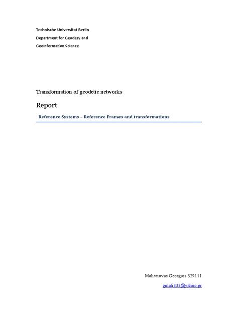 Report Transformation Of Geodetic Networks Download Free Pdf
