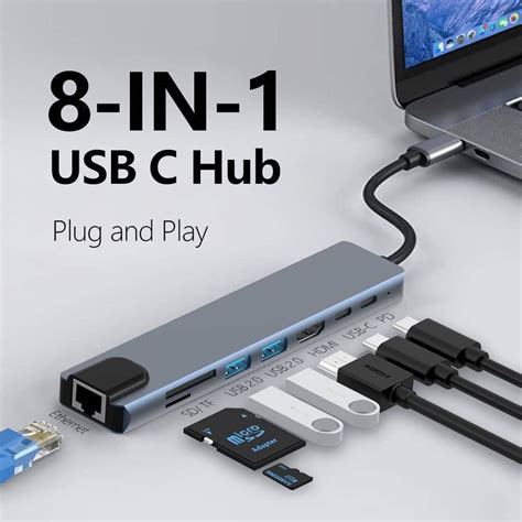 Generic Type C To Hdtv 8 In 1 Adapter With 4k Hdmi Pd Power Delivery