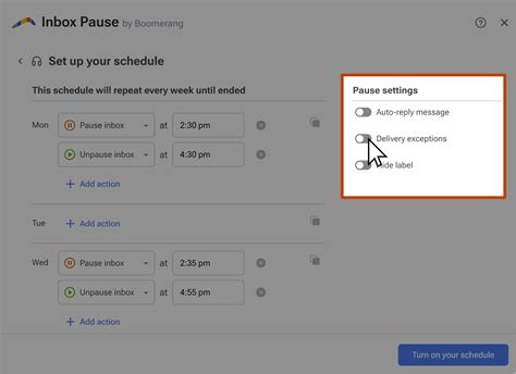 how to set up focus time with inbox pause boomerang for gmail help