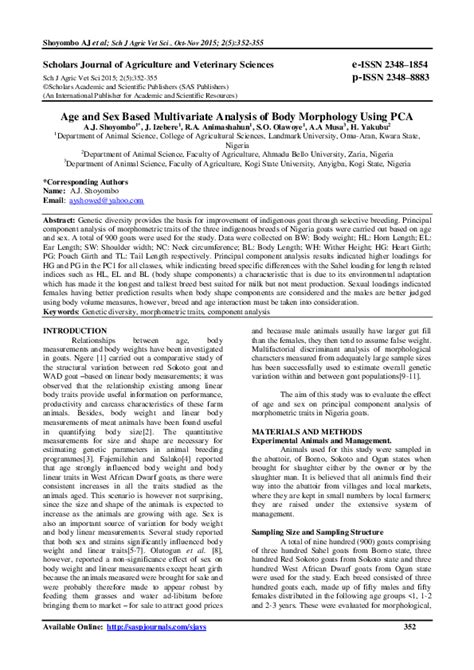 Pdf Age And Sex Based Multivariate Analysis Of Body Morphology Using Pca