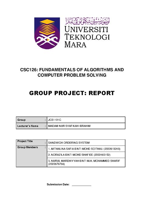 Group Project Sandwich Ordering System Final Report CSC126