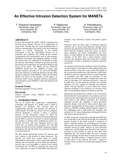 Pdf An Effective Intrusion Detection System For Manets