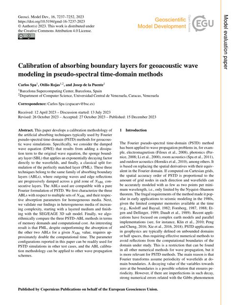 Pdf Calibration Of Absorbing Boundary Layers For Geoacoustic Wave Modeling In Pseudo Spectral