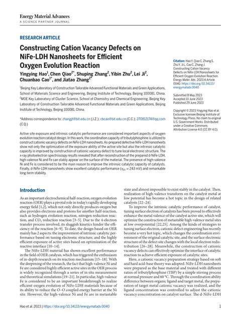 Pdf Constructing Cation Vacancy Defects On Nife Ldh Nanosheets For