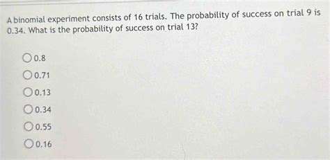 Solved A Binomial Experiment Consists Of 16 Trials The Probability Of
