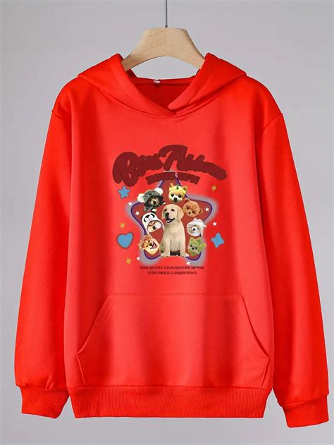 Sweet Puppy Print Hoodies Girls Comfy Hooded Pullover Tops Temu Australia