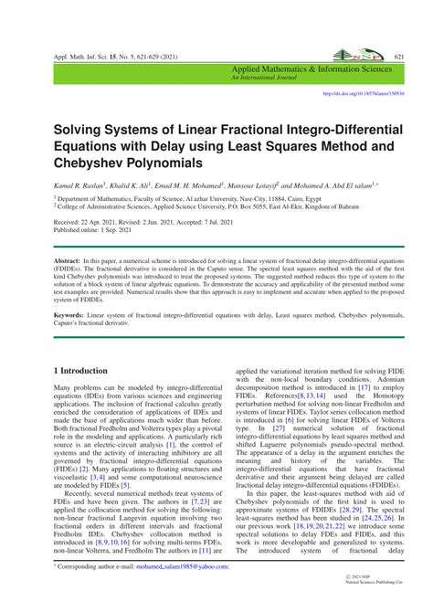 Pdf Solving Systems Of Linear Fractional Integro Differential