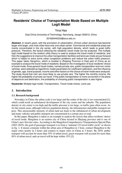 Pdf Residents Choice Of Transportation Mode Based On Multiple Logit Model