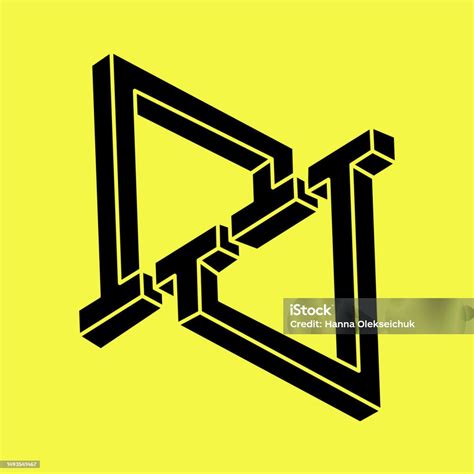 불가능한 모양 신성한 기하학 착시 그림 추상적인 영원한 기하학적 물체 불가능한 끝없는 윤곽 광학 예술 노란색 배경에 불가능한 기하학 기호입니다 단일 이미지에 대한 스톡 벡터