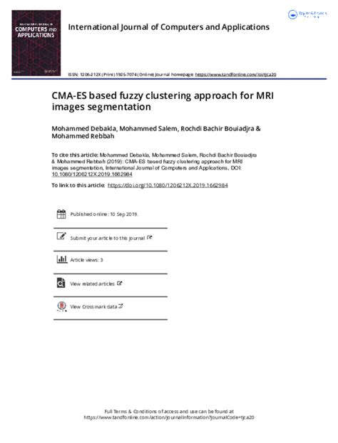 Pdf Cma Es Based Fuzzy Clustering Approach For Mri Images Segmentation