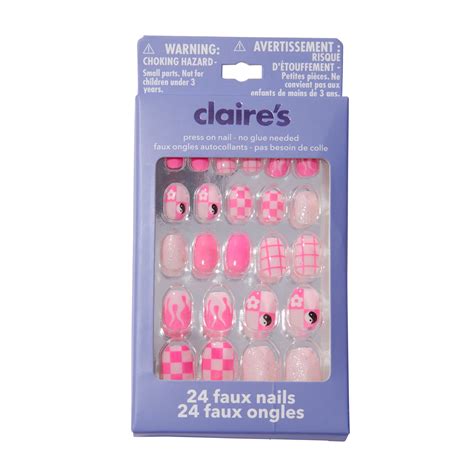 Claires Teen Girls Funky Pink Stiletto Shaped Press On Nails 24 Faux